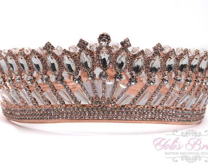 FAST SHIPPING!! Rose Gold Round Crown With Clear Stones, Circular, Full ...