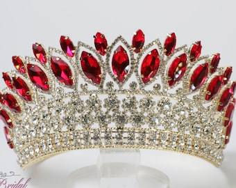 FAST SHIPPING!!! Gold AB With Red Stones Crown, Gorgeous Gold Tiara ...