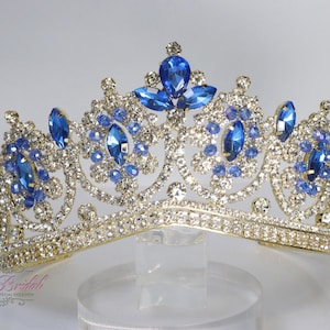 FAST SHIPPING!!! Gold With Royal Blue Tiara, Gorgeous Gold Tiara, Tall ...