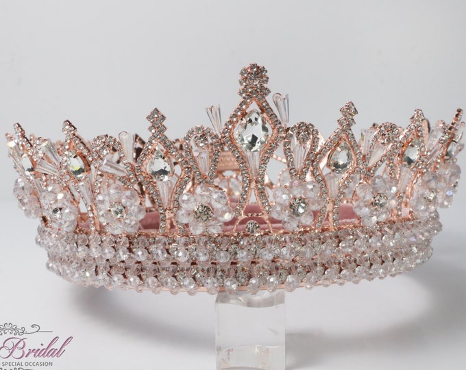 FAST SHIPPING!! Rose Gold Round Crown With Clear Stones, Circular, Full ...