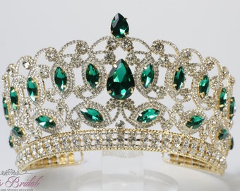 FAST Shipping Gold With Green and AB Stones Tiara, Gorgeous Gold Tiara ...
