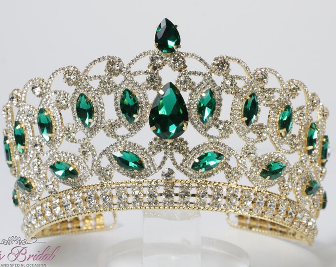 FAST Shipping Gold With Green and AB Stones Tiara, Gorgeous Gold Tiara ...