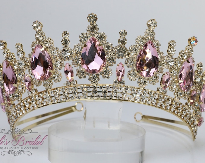 FAST SHIPPING Gold With Pink Stones Tiara, Communion Tiara, Bridal ...