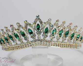 FAST Shipping Gold With Green and AB Stones Tiara, Gorgeous Gold Tiara ...