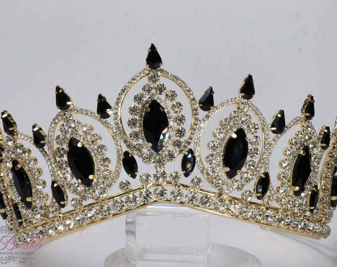 FAST SHIPPING Gold With Black Stones Tiara, Gorgeous Gold Tiara ...