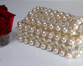 Fast Shipping Silver Crystal Box With Pearls, Wedding Lasso Box ...