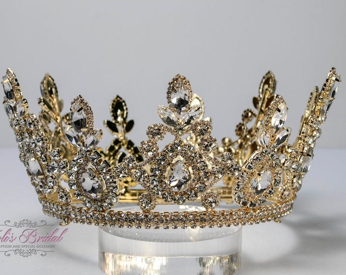 FAST SHIPPING Gold Round Crown, Royal Crown, Full Crown, Tiara, Pageant ...