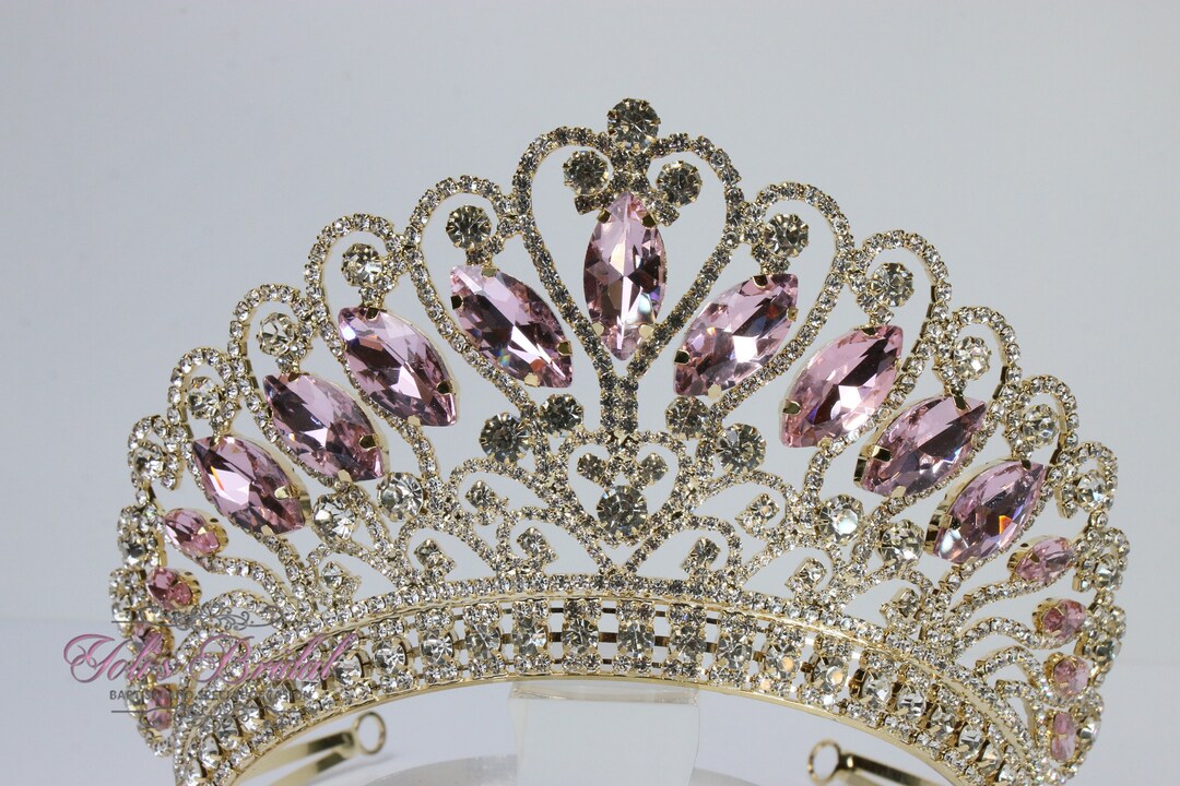 FAST SHIPPING! Gold Sparkling Tiara With Pink Stones, Crystal Tiara ...
