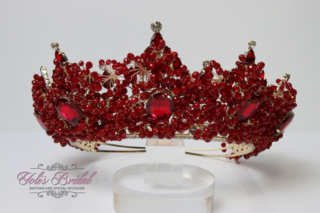 FAST SHIPPING! Red Tiara With Crystals and Gold Metal, Crystal Tiara ...