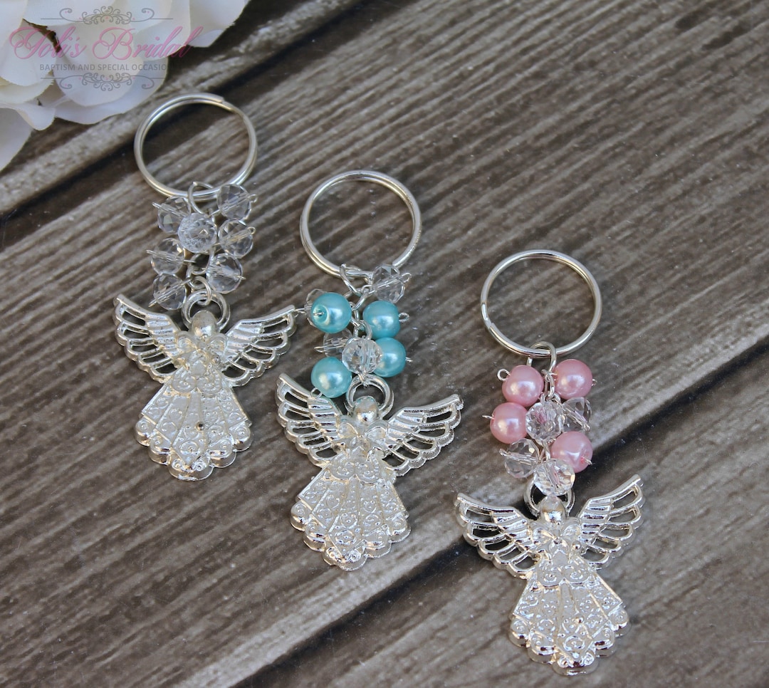 FAST SHIPPING!! 12 Pieces Silver Angel Key Chain, Christening Favor ...