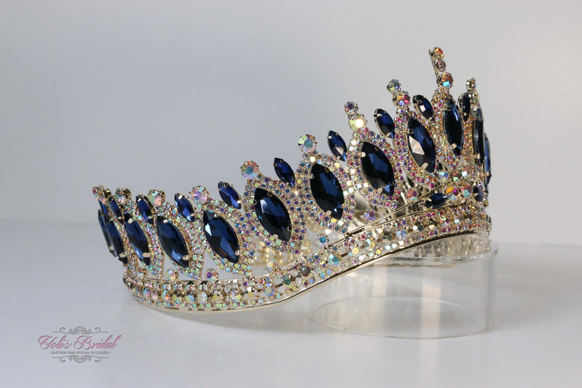 FAST SHIPPING!!! Gold With Navy Blue and AB Stones Tiara, Gold and Navy ...