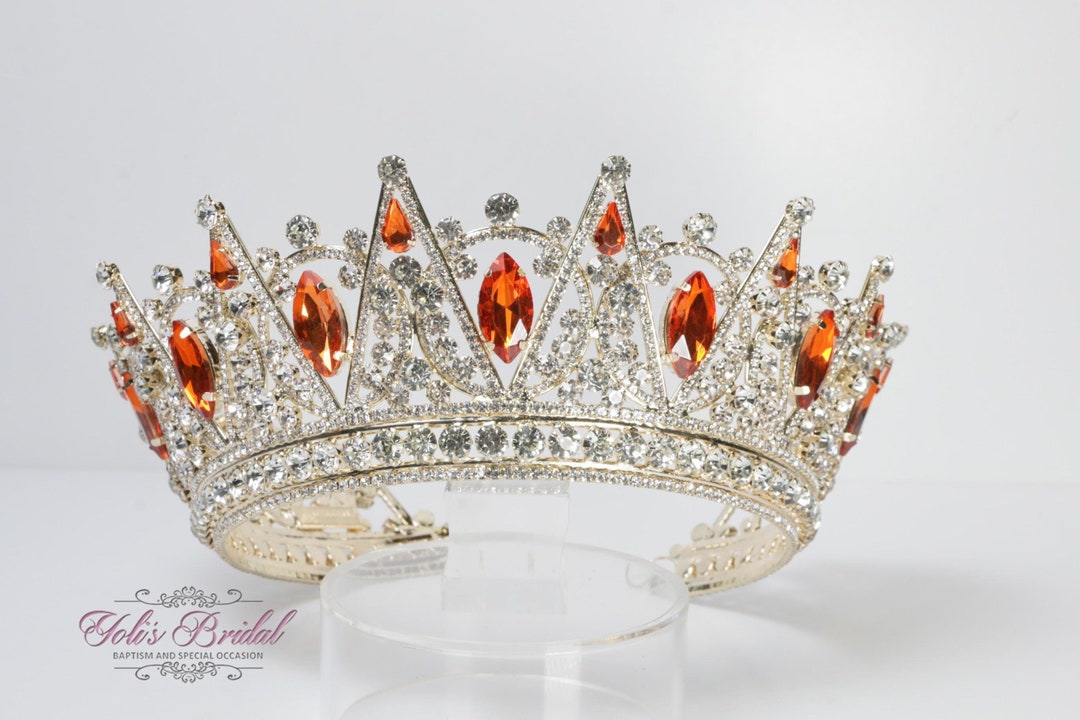 FAST SHIPPING!! Gold With Orange Stones Tiara, Gorgeous Gold Tiara ...