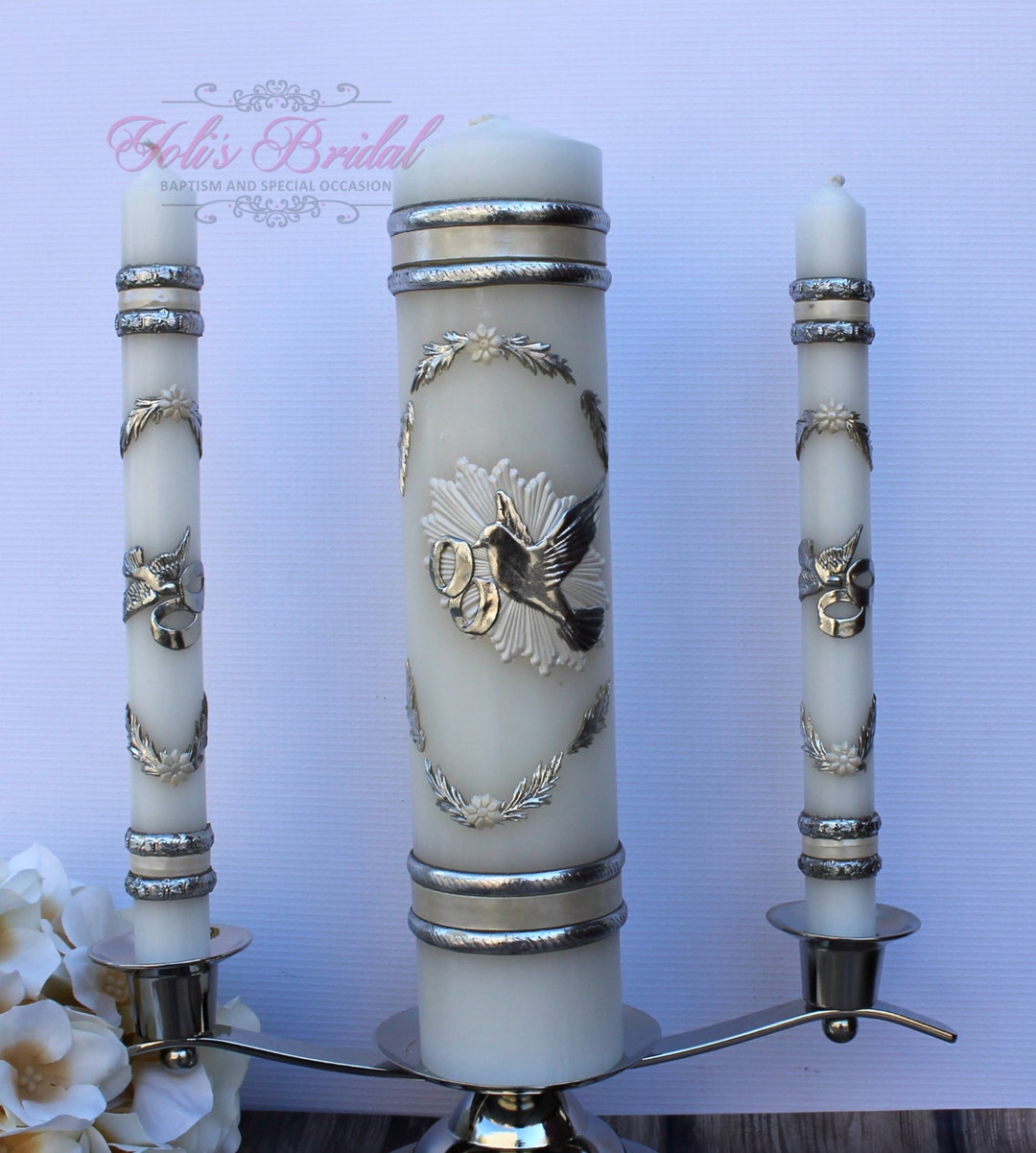 FAST SHIPPING!! Beautiful Silver Unity Candle Set With Silver Base ...
