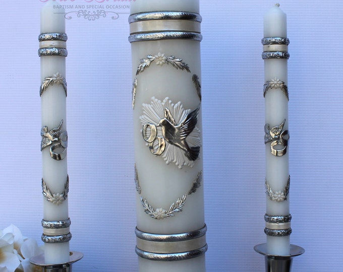 FAST SHIPPING!! Beautiful Silver Unity Candle Set With Silver Base ...