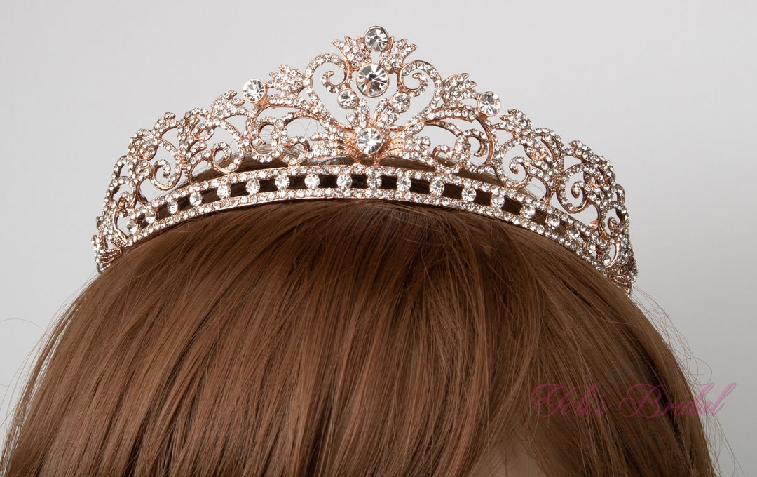 ENVÍO RÁPIDO Edición limitada Tiara de oro rosa, Tiara de cristal ...