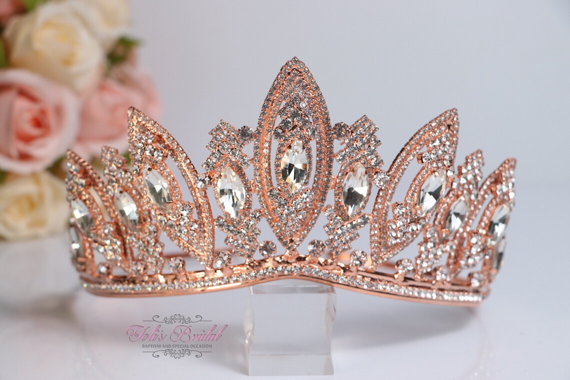 FAST SHIPPING Rose Gold Sparkling Tiara Crystal Tiara - Etsy