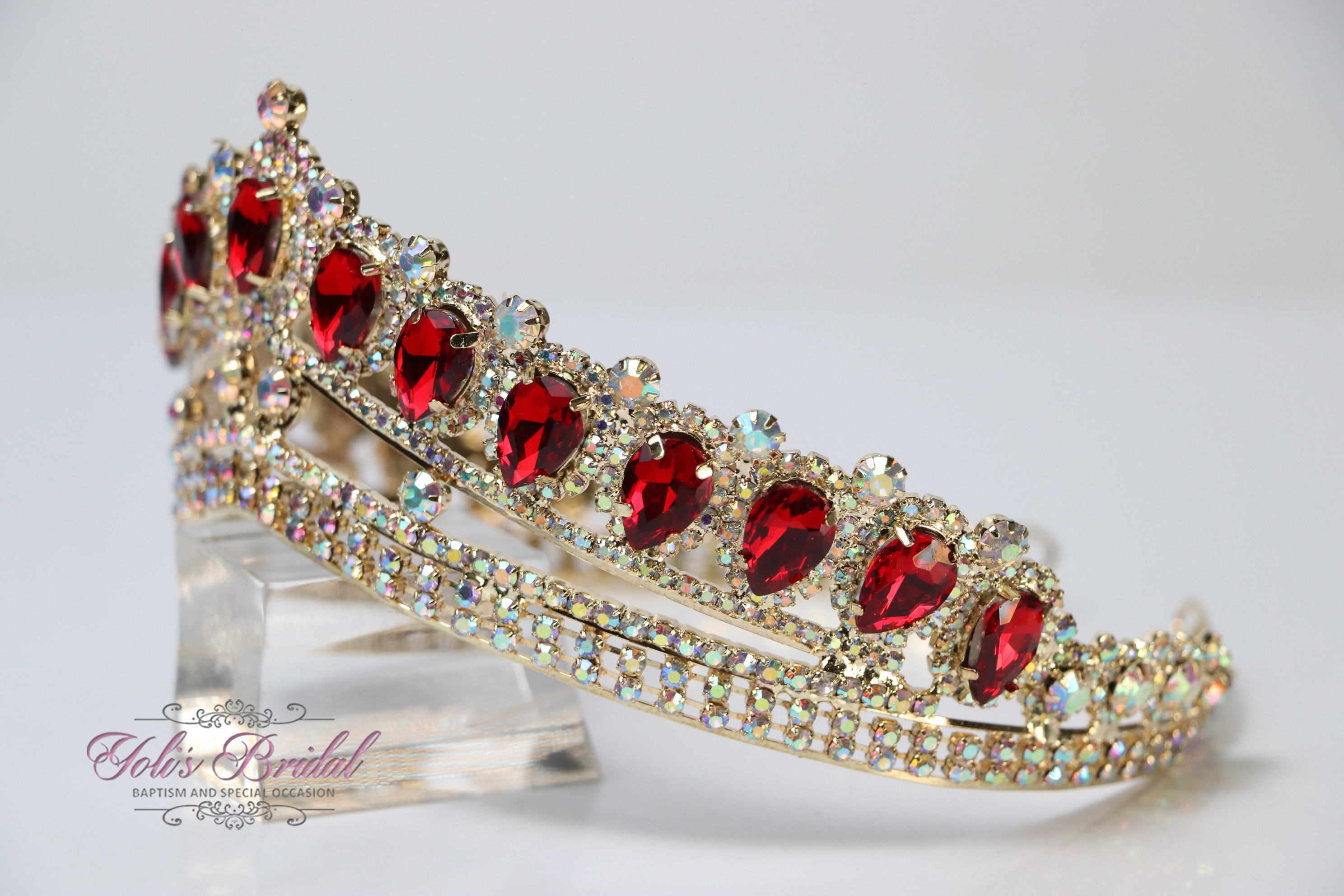 FAST SHIPPING!!! Gold With Red and AB Stones Tiara, Gorgeous Gold Tiara ...