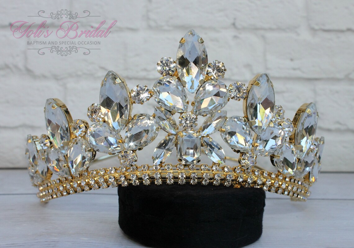 FAST SHIPPING Gold Sparkling Tiara Crystal Tiara Wedding - Etsy
