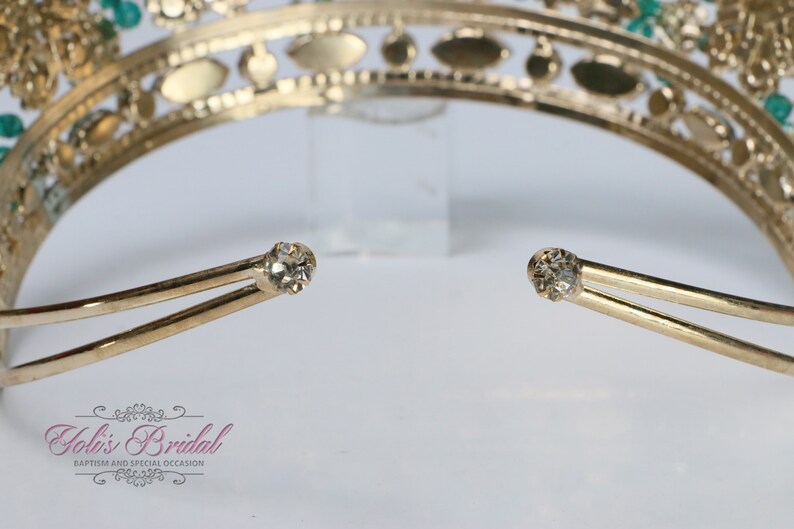 FAST SHIPPING! Gold Sparkling Tiara With Jade Stones, Crystal Tiara ...