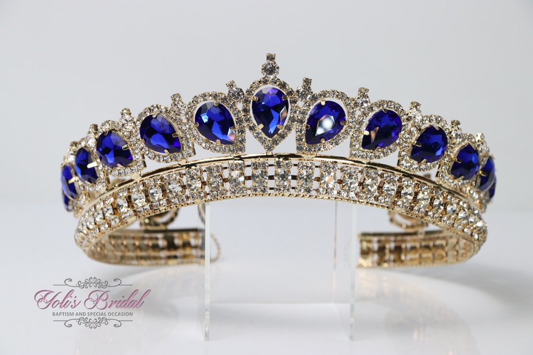 FAST SHIPPING!!! Gold With Blue Stones Tiara, Communion Tiara, Bridal ...