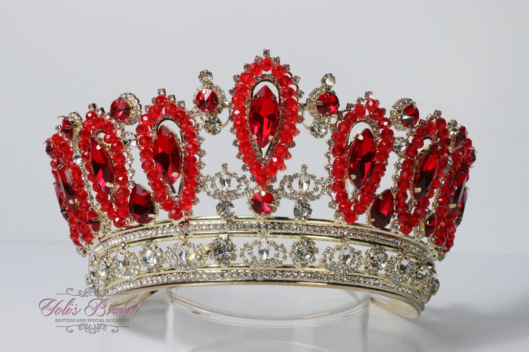 FAST SHIPPING!! Gold With Red Tiara, Gorgeous Gold Tiara, Gold Tiara ...