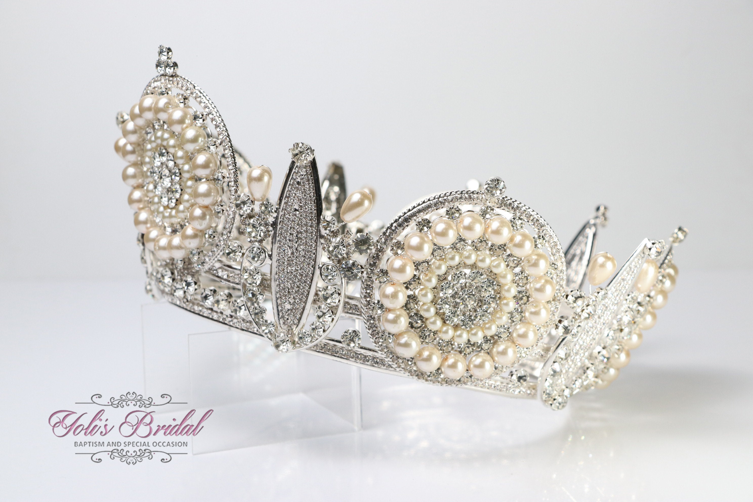 FAST SHIPPING!! Silver Pearls Round Crown, Circular Crown, Full Crown ...