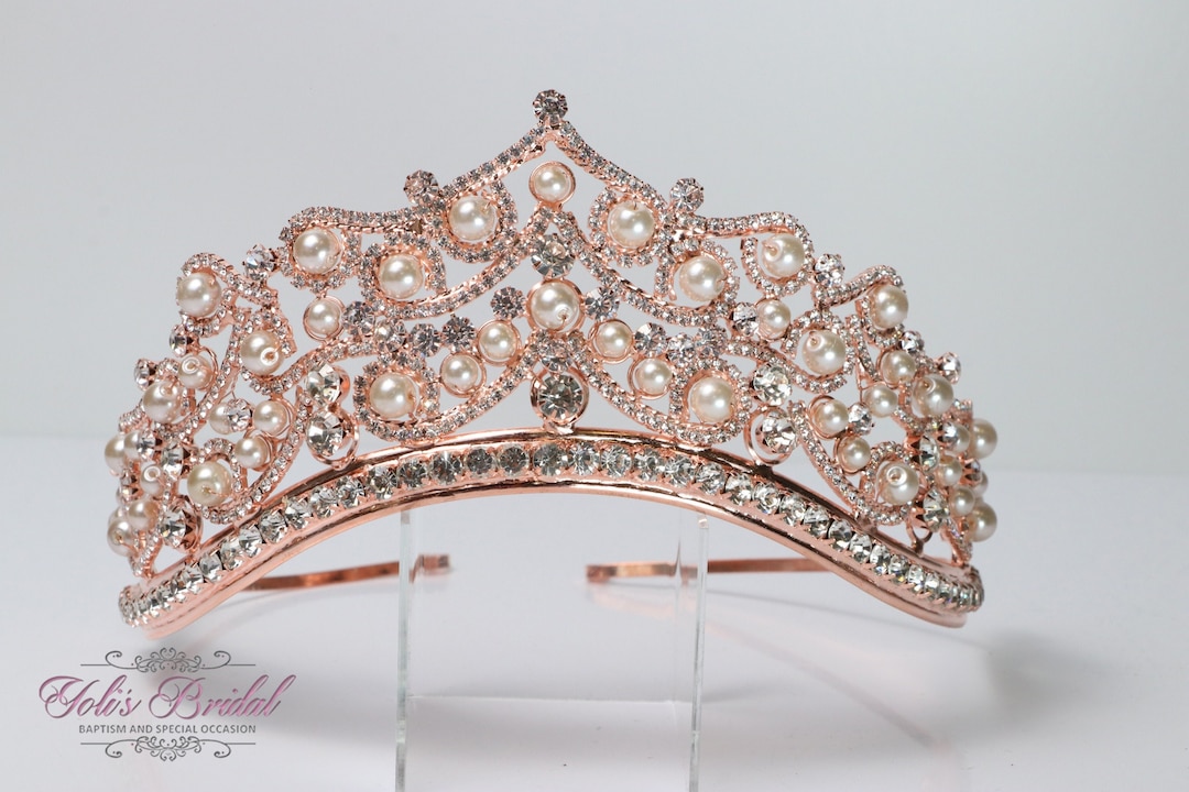 FAST SHIPPING! Rose Gold Tiara With Pearls, Crystal Tiara, Wedding ...