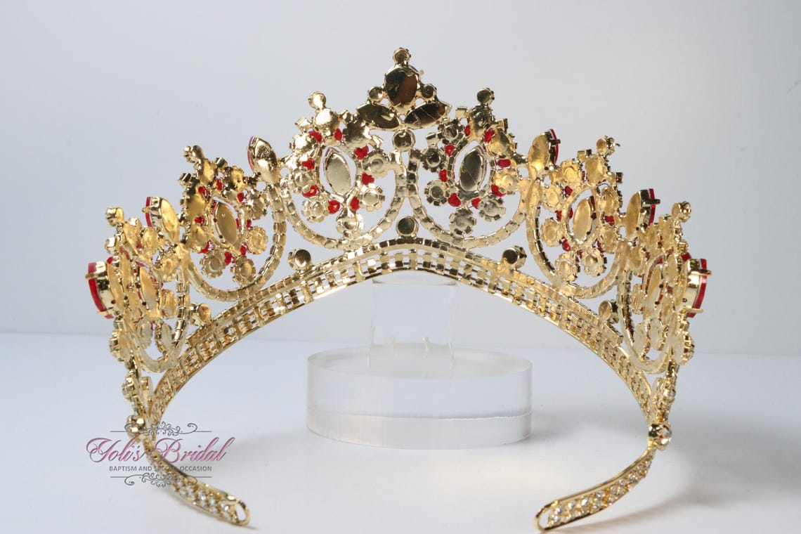 FAST SHIPPING!!! Gold With Red Stones Crown, Gorgeous Gold Tiara ...