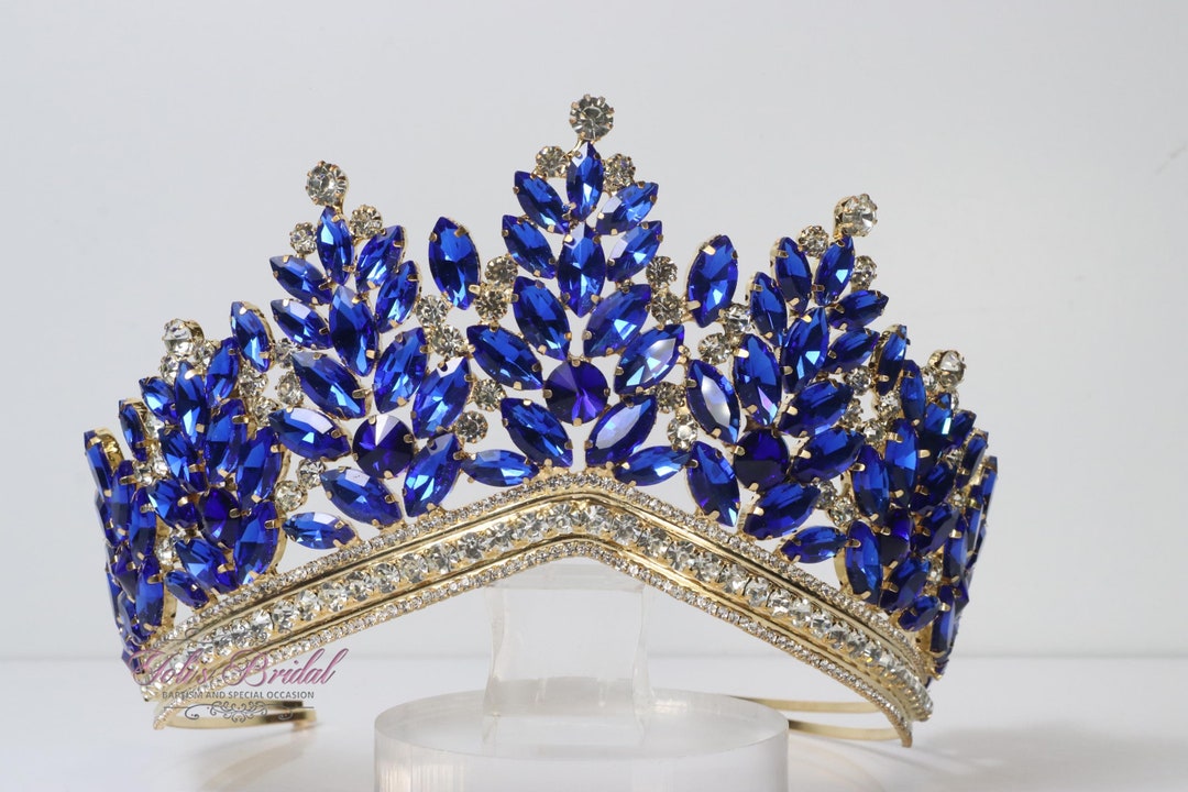 FAST SHIPPING!!! Gold and Blue Stones Tiara, Gorgeous Gold Tiara ...