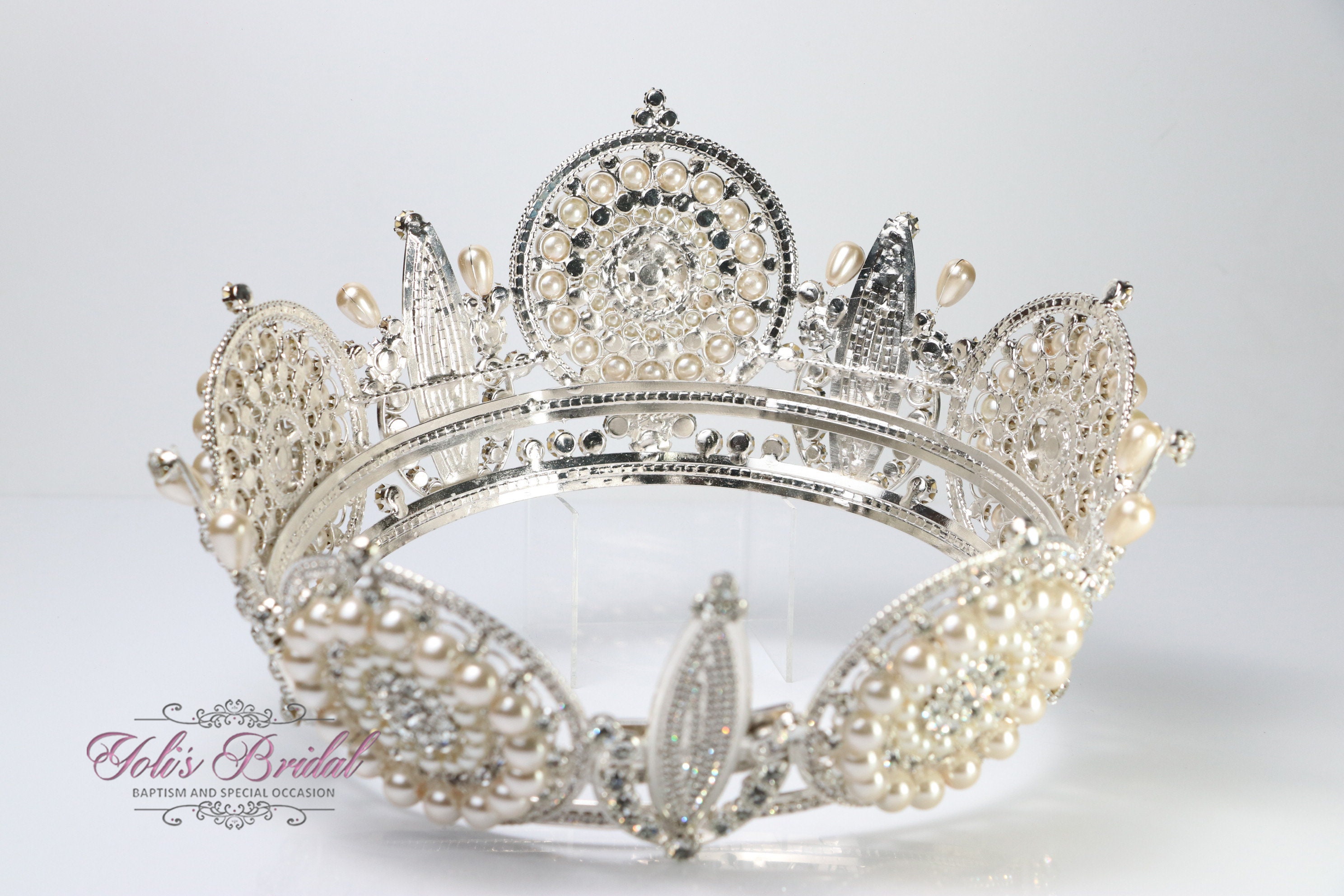 FAST SHIPPING!! Silver Pearls Round Crown, Circular Crown, Full Crown ...