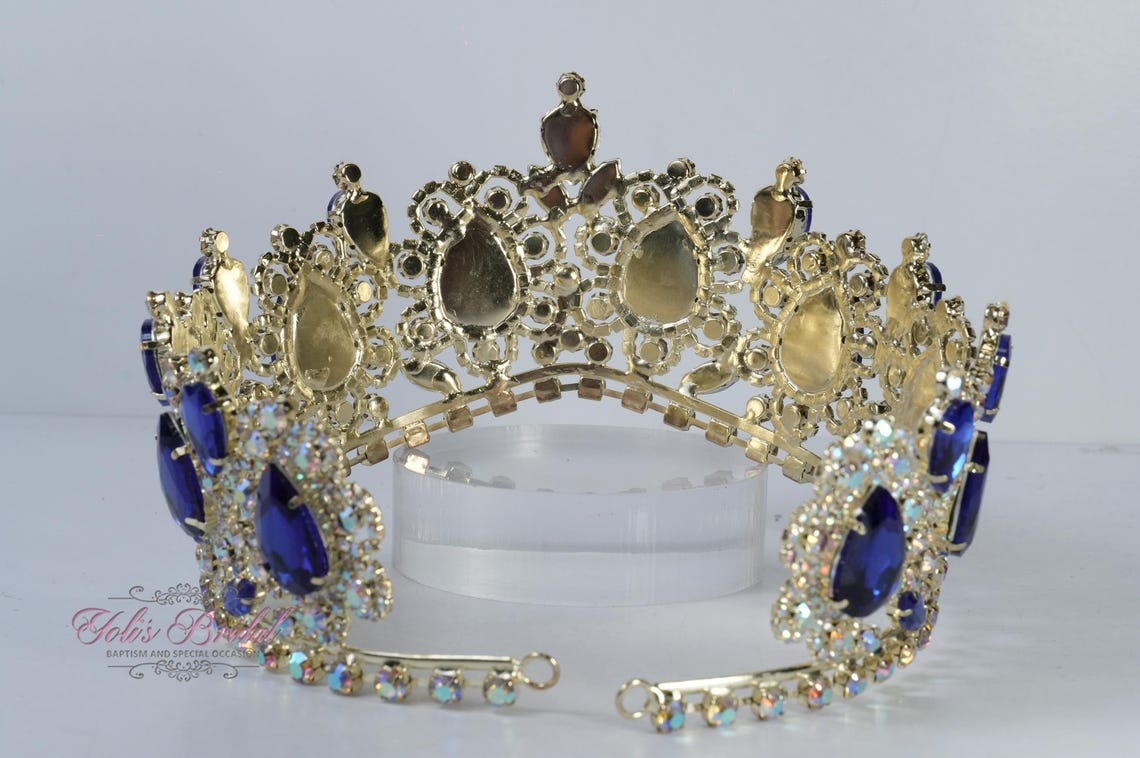 FAST SHIPPING!!! Gold With Royal Blue and AB Stones Tiara, Gorgeous ...