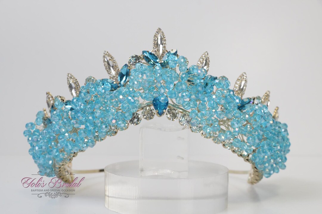 FAST SHIPPING! Gold With Sky Blue Stones Tiara, Gorgeous Gold Tiara ...