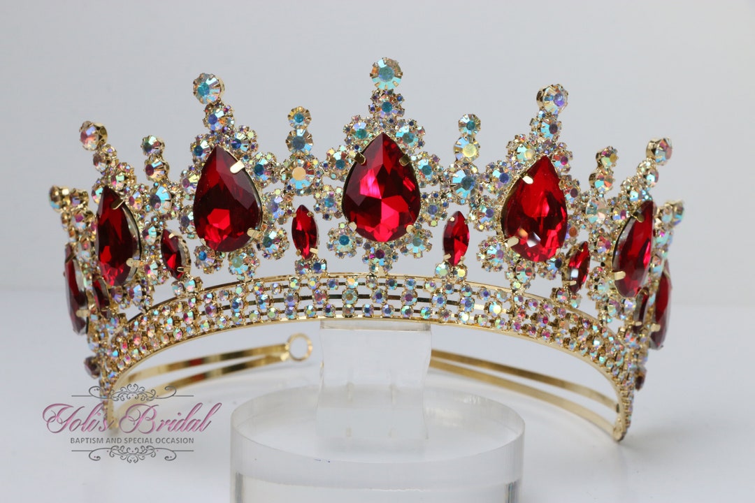 FAST SHIPPING!!! Gold AB With Red Stones Crown, Gorgeous Gold Tiara ...