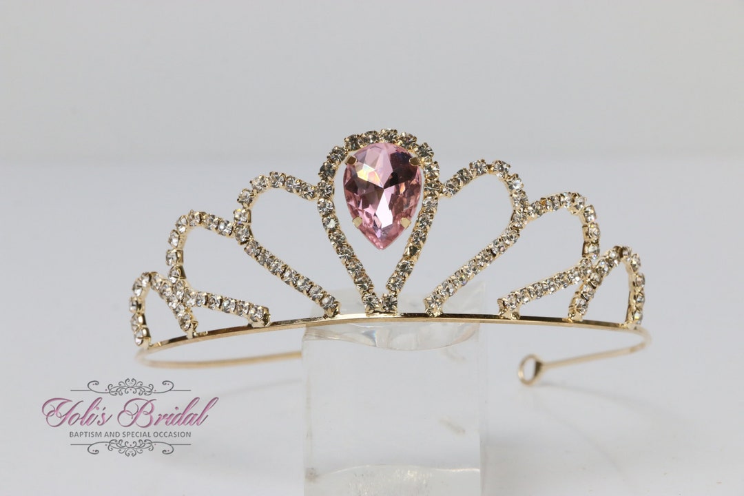FAST SHIPPING!!! Beautiful Gold Girl Tiara With Pink Stone, Gorgeous ...