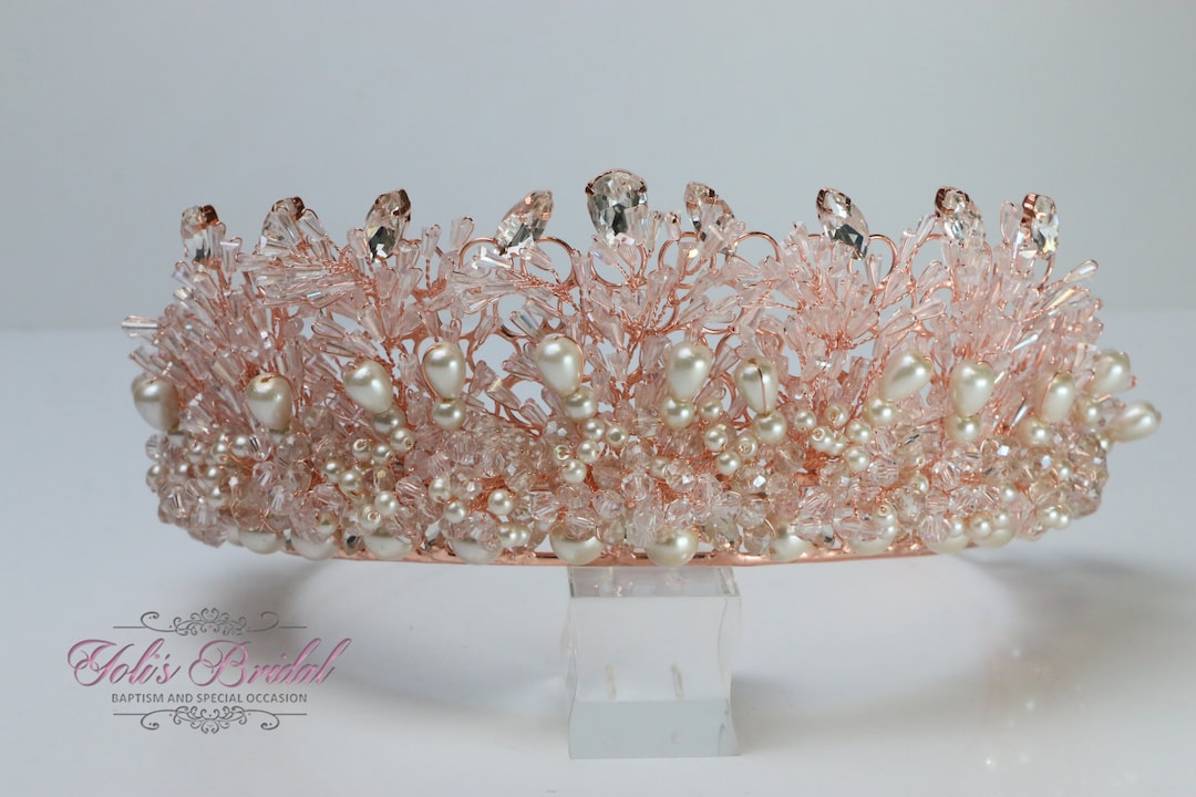 FAST SHIPPING!!! Rose Gold Tiara With Pearls, Rose Gold Crystal Tiara ...