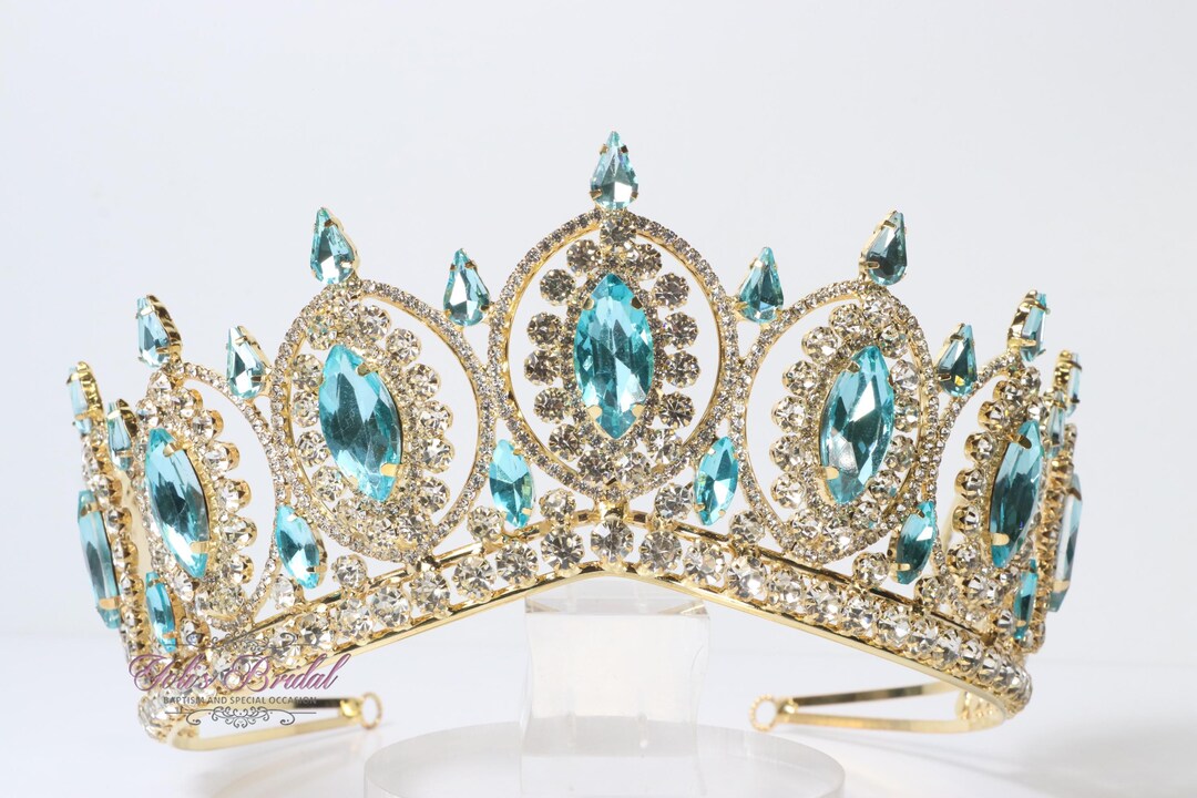 FAST SHIPPING!!! Gold With Sky Blue Stones Tiara, Baby Blue Gold Tiara ...