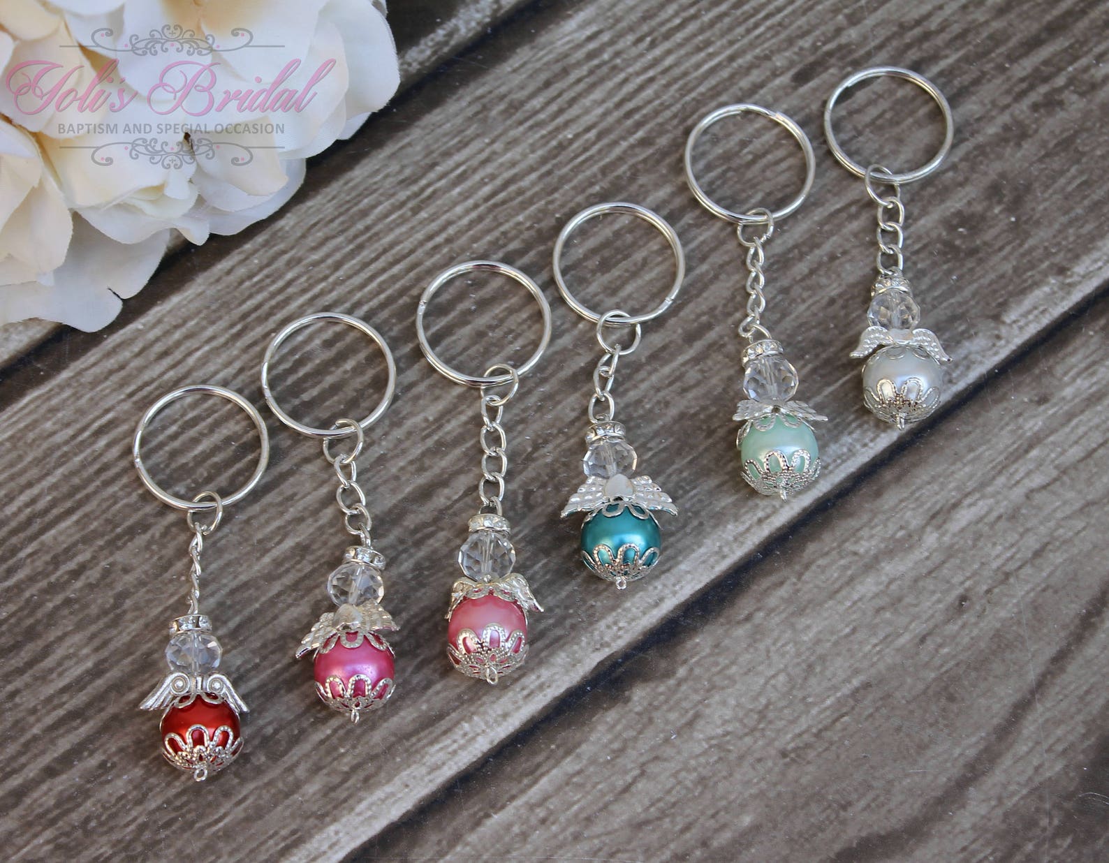 FAST SHIPPING!! 12 Pieces Silver Angel Key Chain, Christening Favor ...