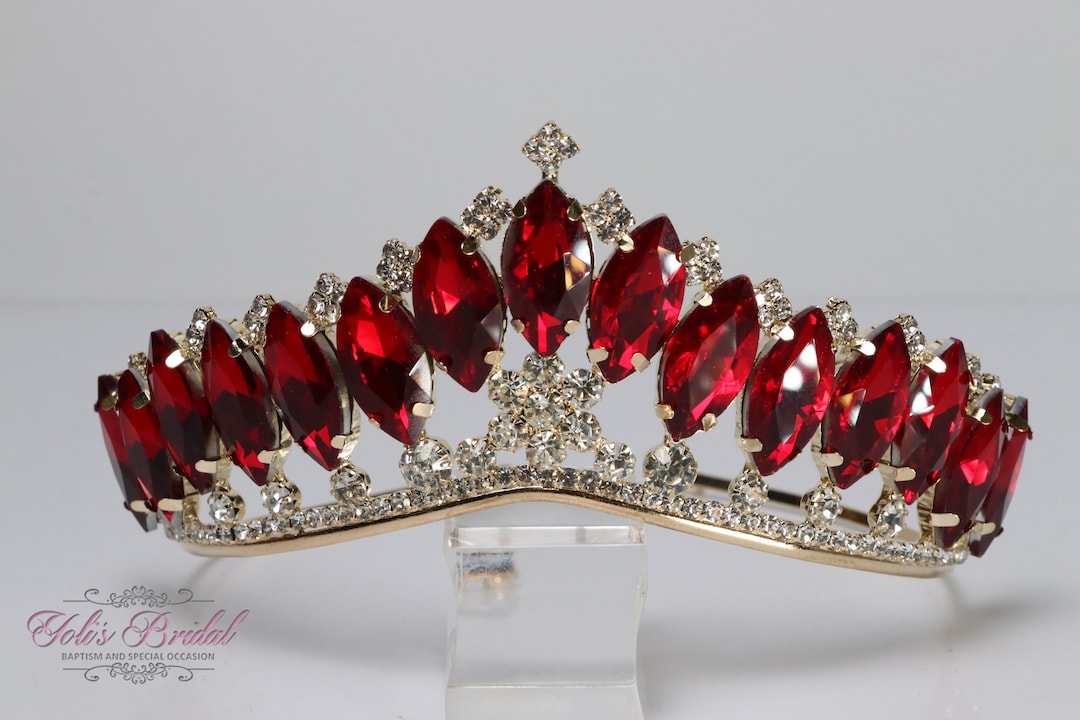 FAST SHIPPING!!! Beautiful Gold Tiara With Red Stones, Gold Tiara, Gold ...