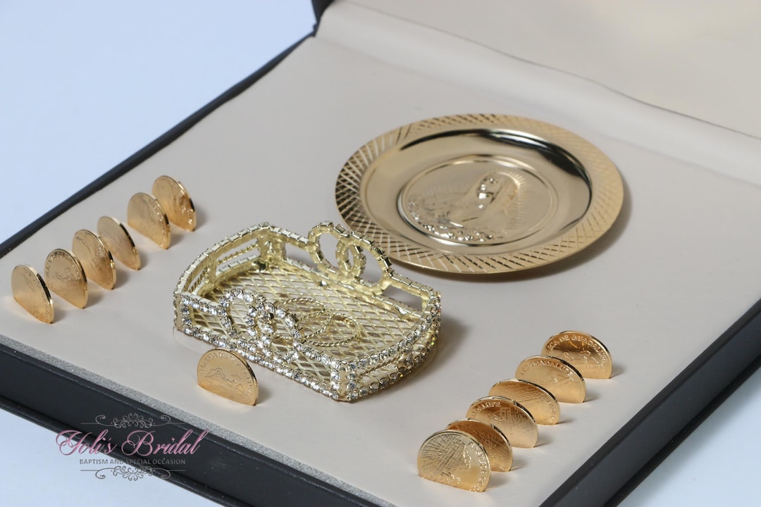 FAST SHIPPING! Our Lady of Guadalupe, Gold Wedding Arras Set in a ...