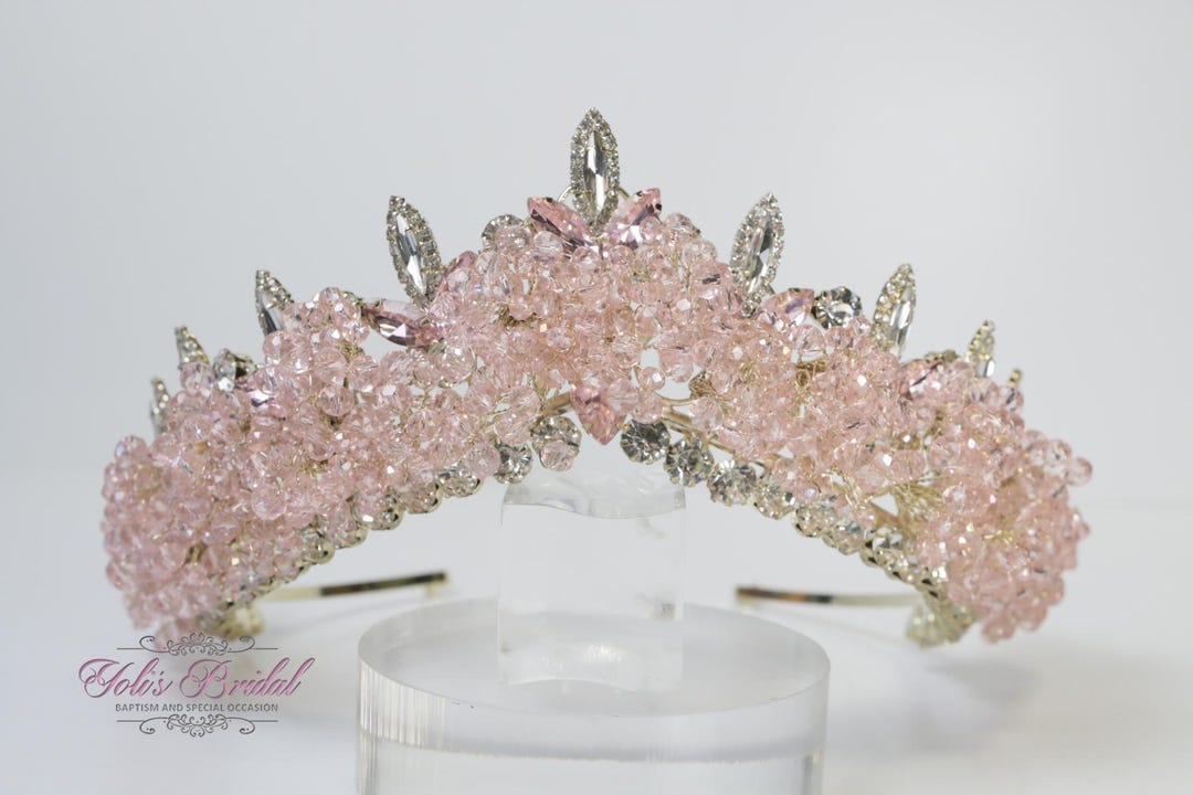 FAST Shipping! Beautiful Gold Tiara With Baby Pink Stones, Wedding ...