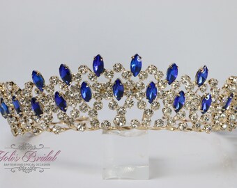 FAST SHIPPING Gold With Royal Blue Tiara Gorgeous Gold - Etsy