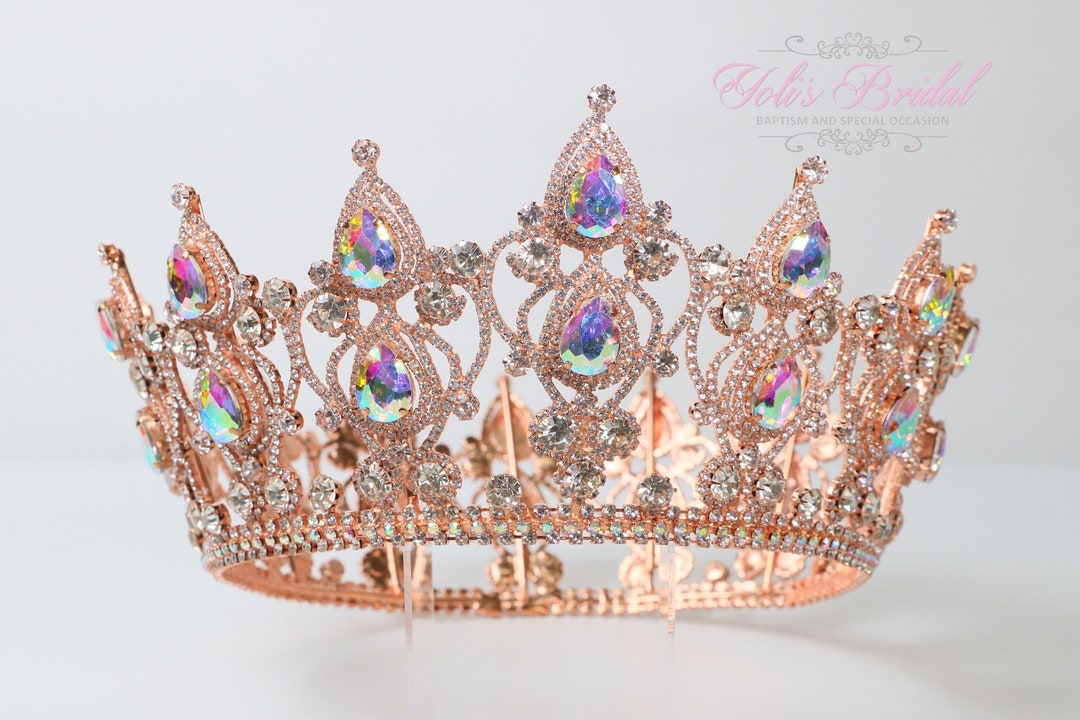 FAST SHIPPING!!! Rose Gold Round Crown With AB Crystals, Royal Crown ...