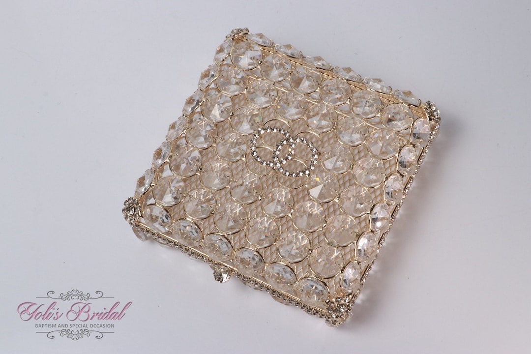 Fast Shipping Gold Beautiful Crystal Rhinestones Box, Wedding Lasso Box ...