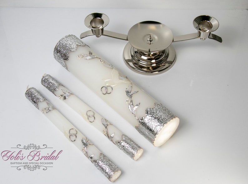 FAST SHIPPING!! Beautiful Silver Unity Candle Set With Silver Base ...