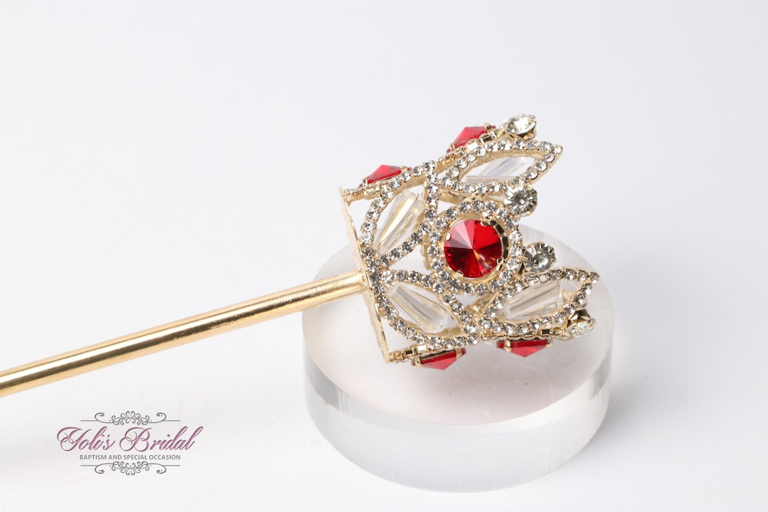 FAST SHIPPING Beautiful Gold Scepter With Red Stones, Gorgeous AB ...