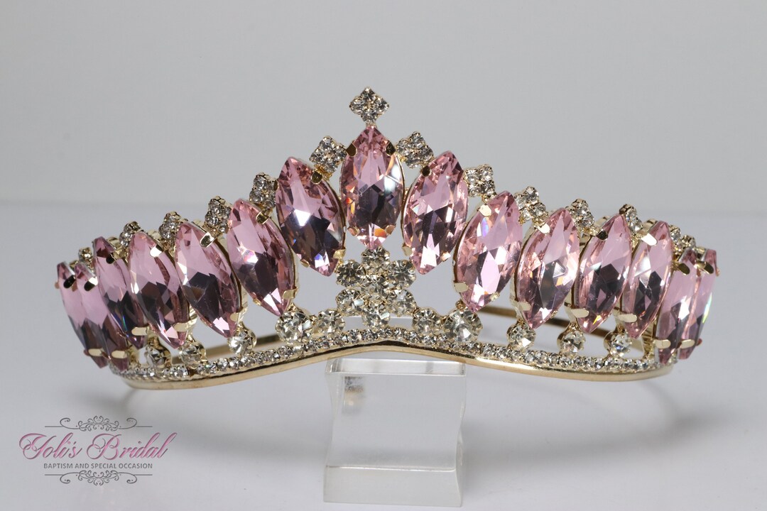 FAST SHIPPING! Beautiful Gold Tiara With Pink Stones, Gold Tiara, Gold ...
