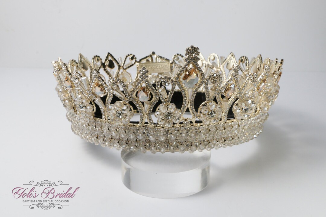 FAST SHIPPING!! Gold Round Crown With Clear Stones, Circular, Full ...