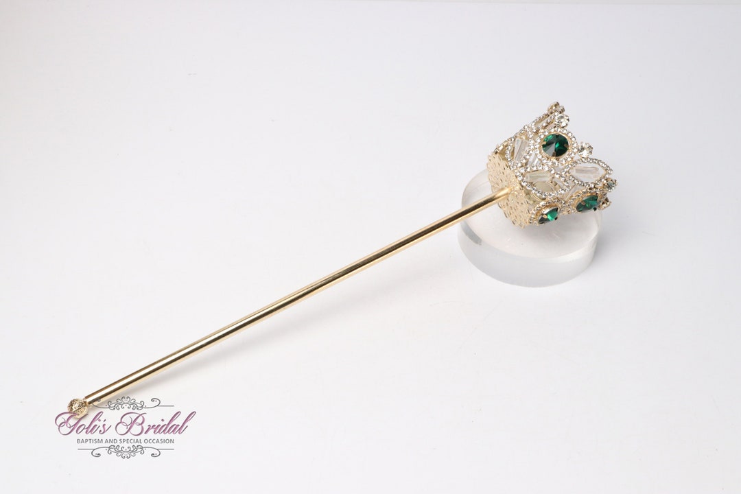 FAST SHIPPING!! Beautiful Gold Scepter With Green Stones, Gorgeous AB ...