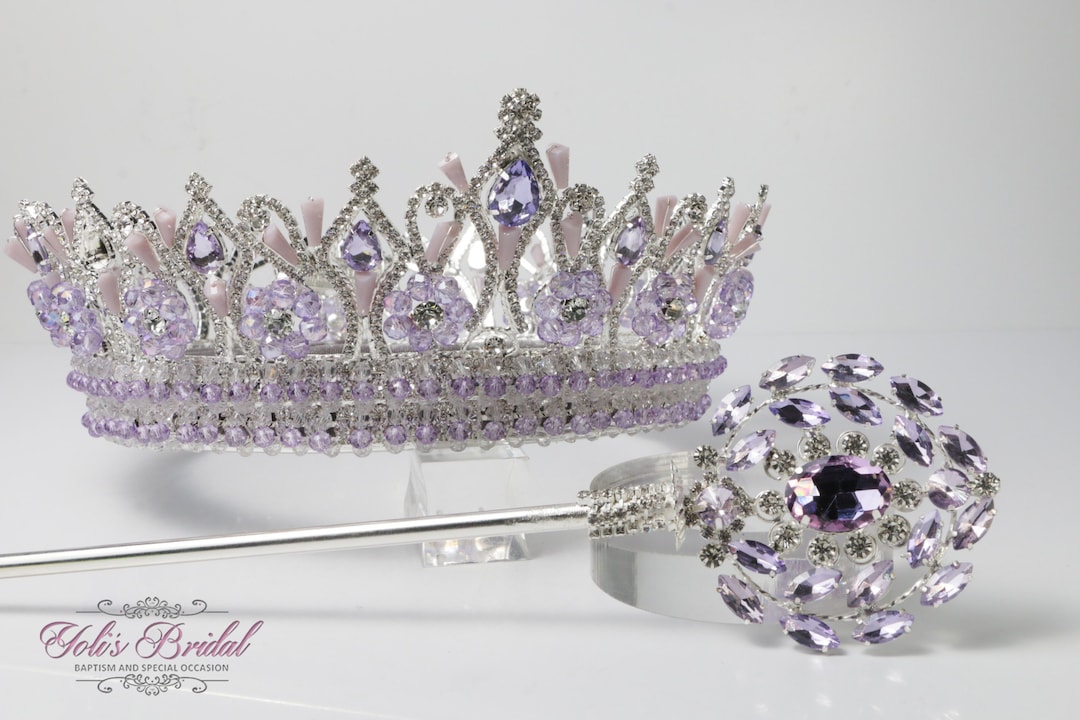 FAST SHIPPING!! Silver Round Crown With Lilac Stones and Scepter ...