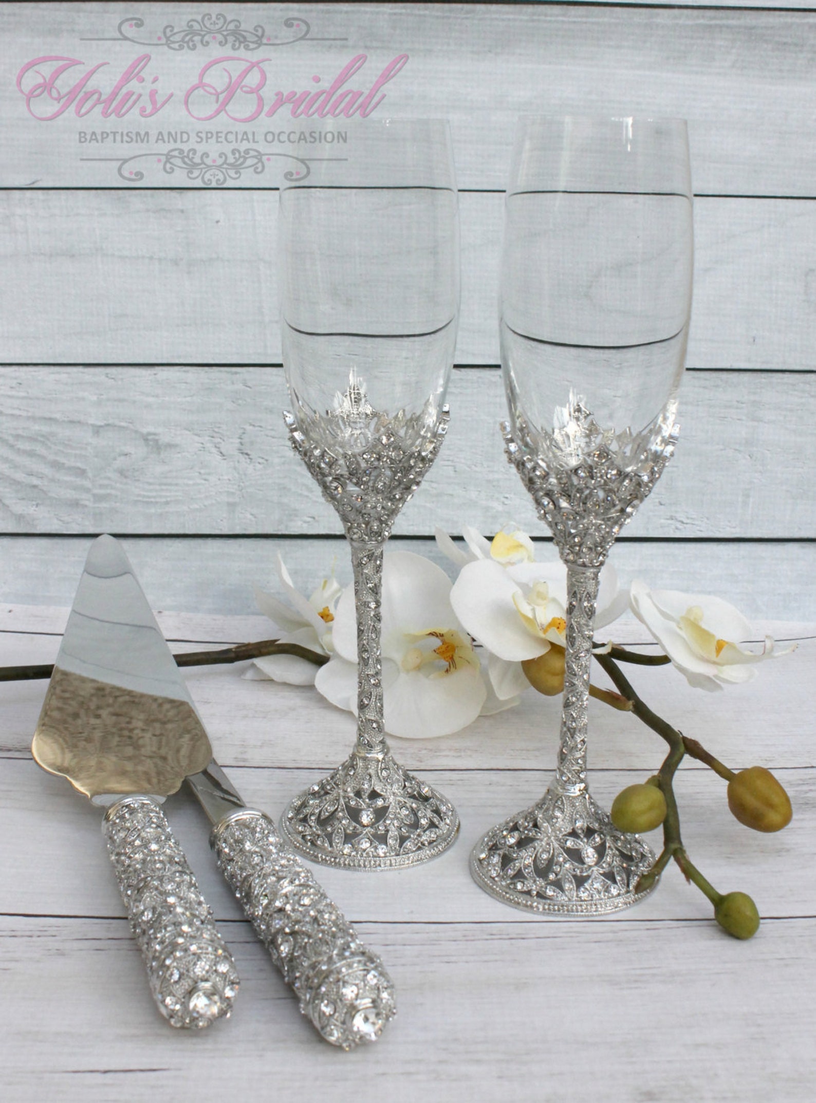 Swarovski Crystal Wedding Toast Set, Champagne Glasses, Weeding ...